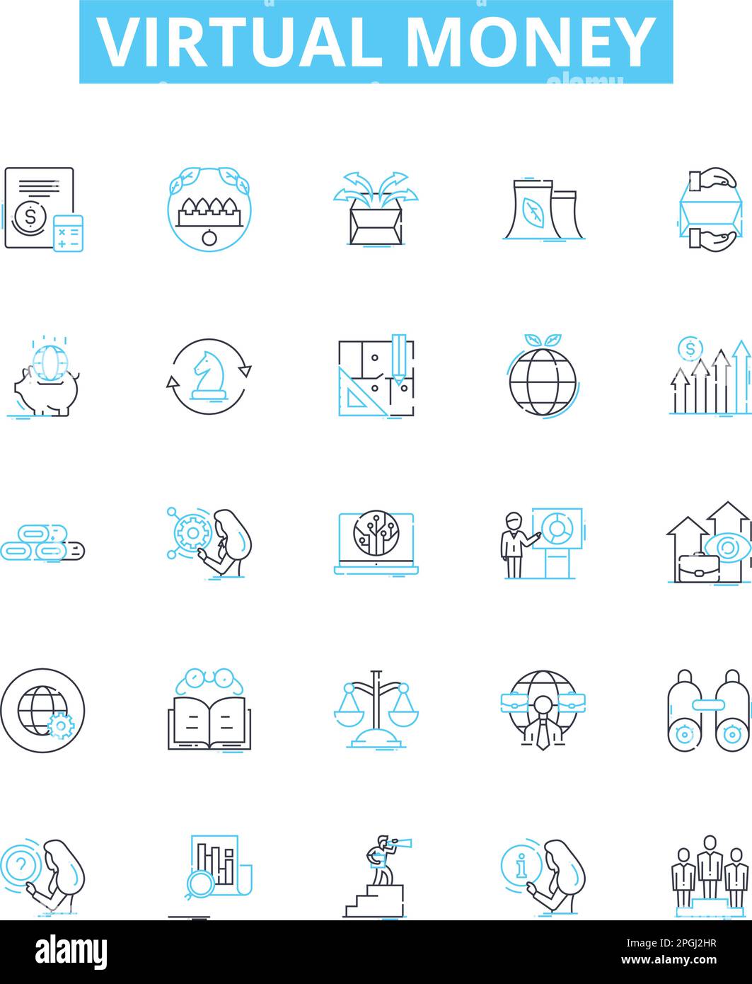 Virtual money vector line icons set. Cryptocurrency, E-money, Token ...