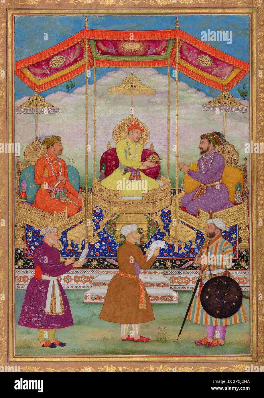 India: Akbar Hands His Imperial Crown to Shah Jahan. Miniature painting from the Minto Album by ...