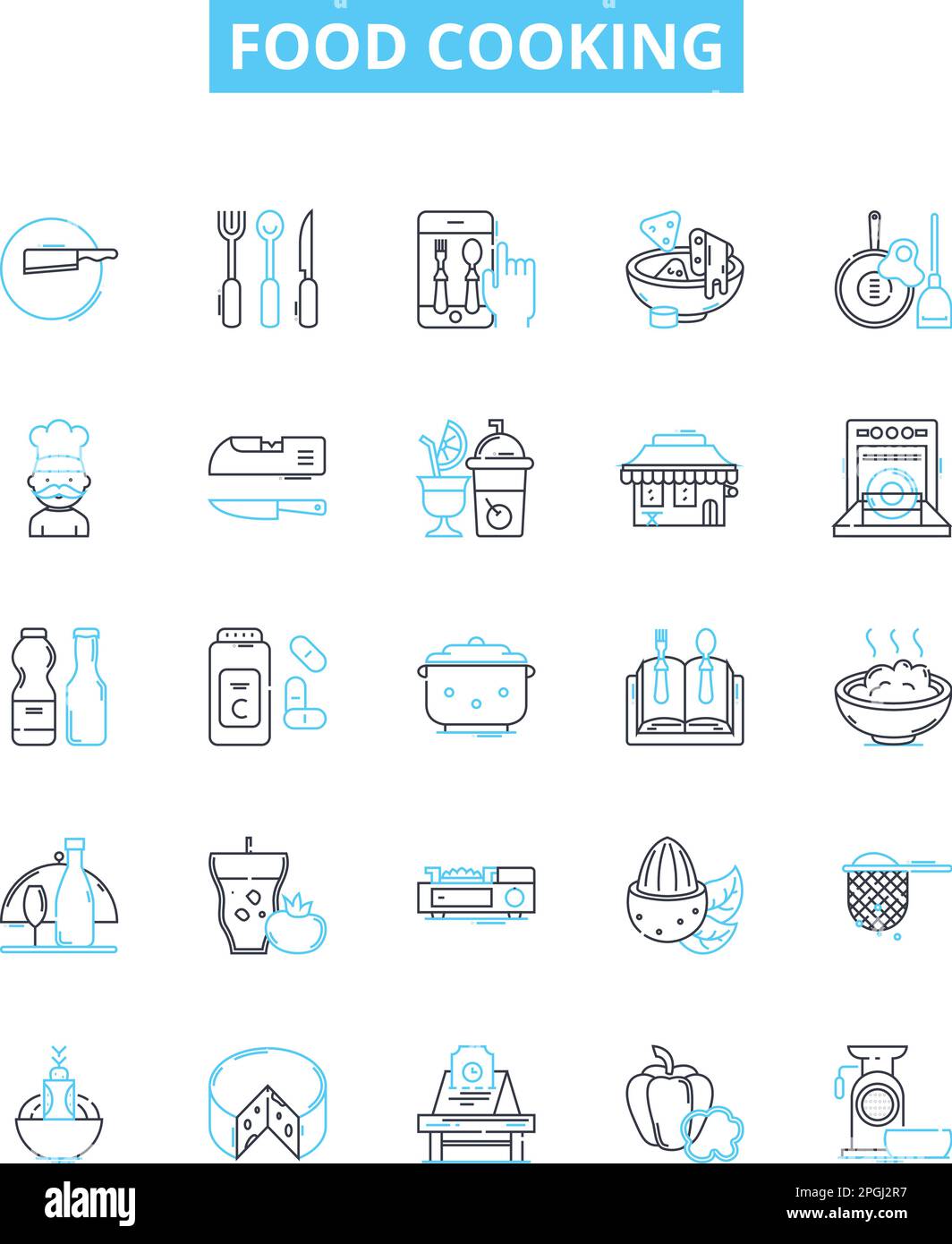Food cooking vector line icons set. Baking, Roasting, Grilling, Boiling ...