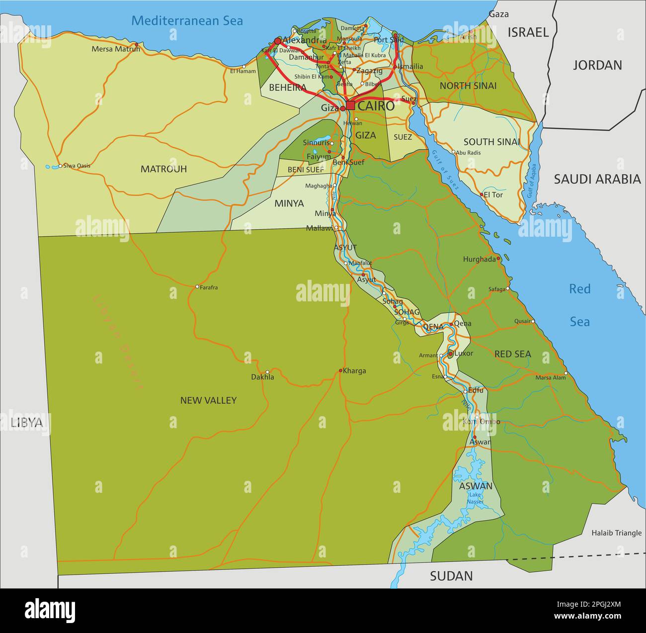 Highly detailed editable political map with separated layers. Egypt ...