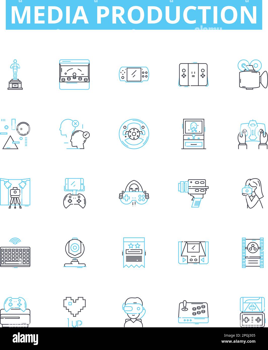 Media Production Vector Line Icons Set Filming Animation Editing