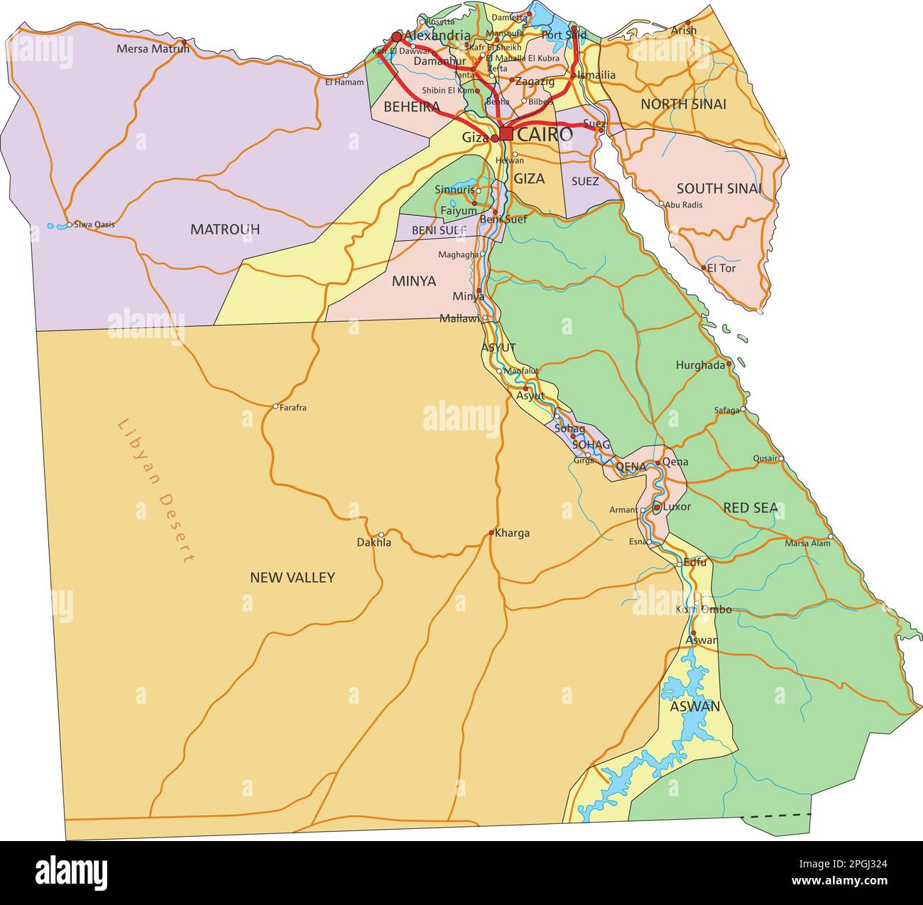 Egypt - Highly detailed editable political map with labeling Stock ...