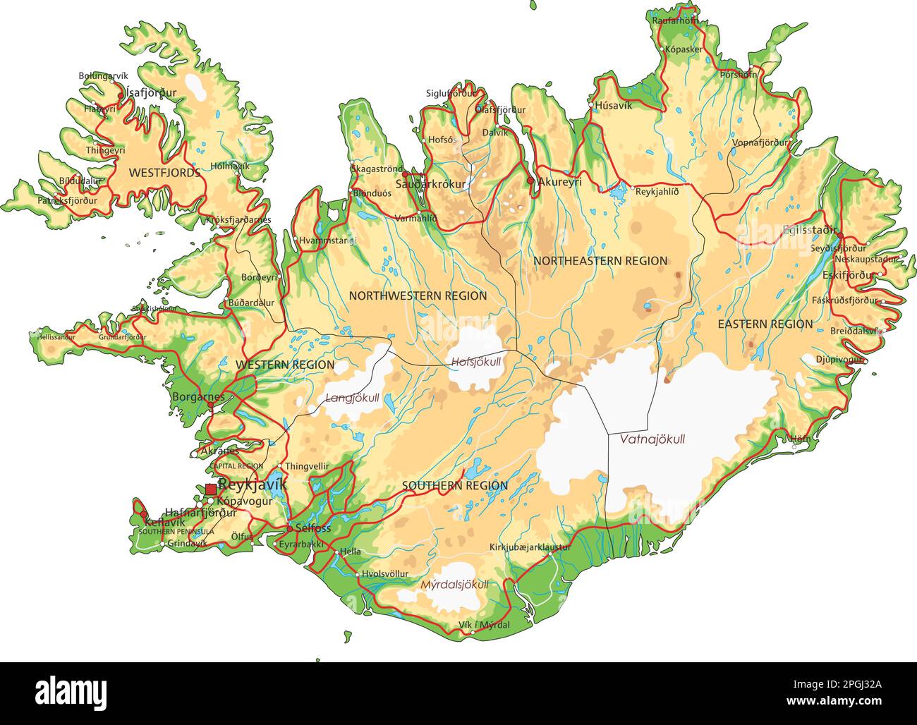 Highly detailed Iceland physical map with labeling Stock Vector Image ...