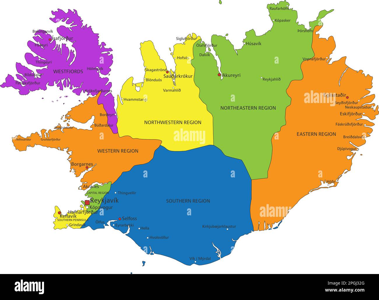 Colorful Iceland political map with clearly labeled, separated layers ...