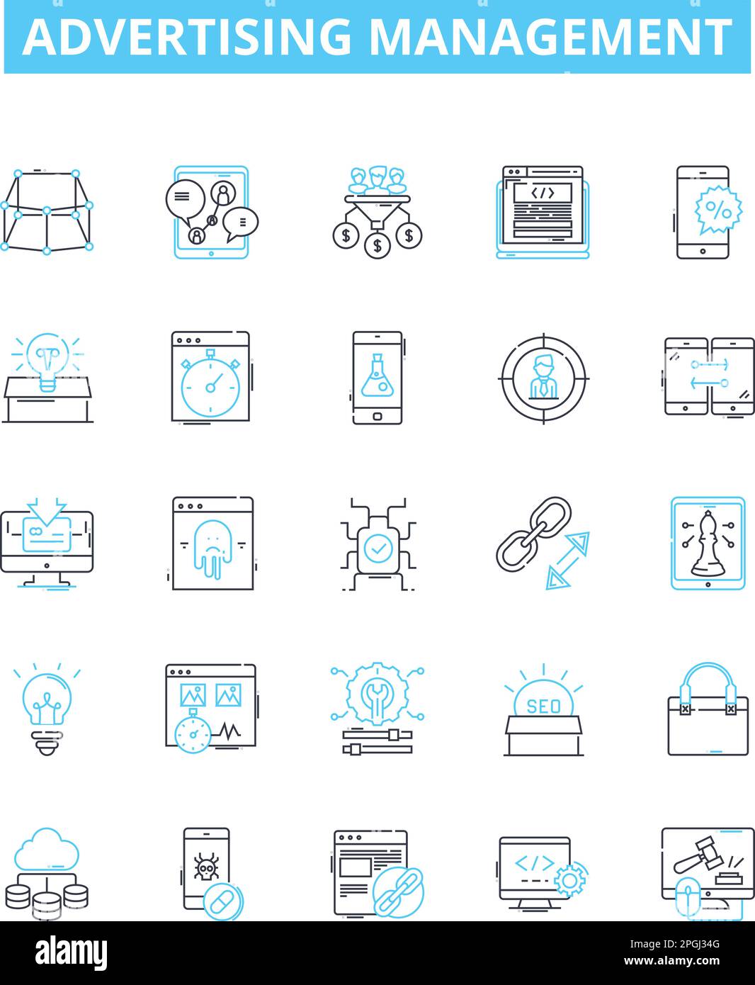 Advertising Management Vector Line Icons Set Advertising Management Planning Strategizing