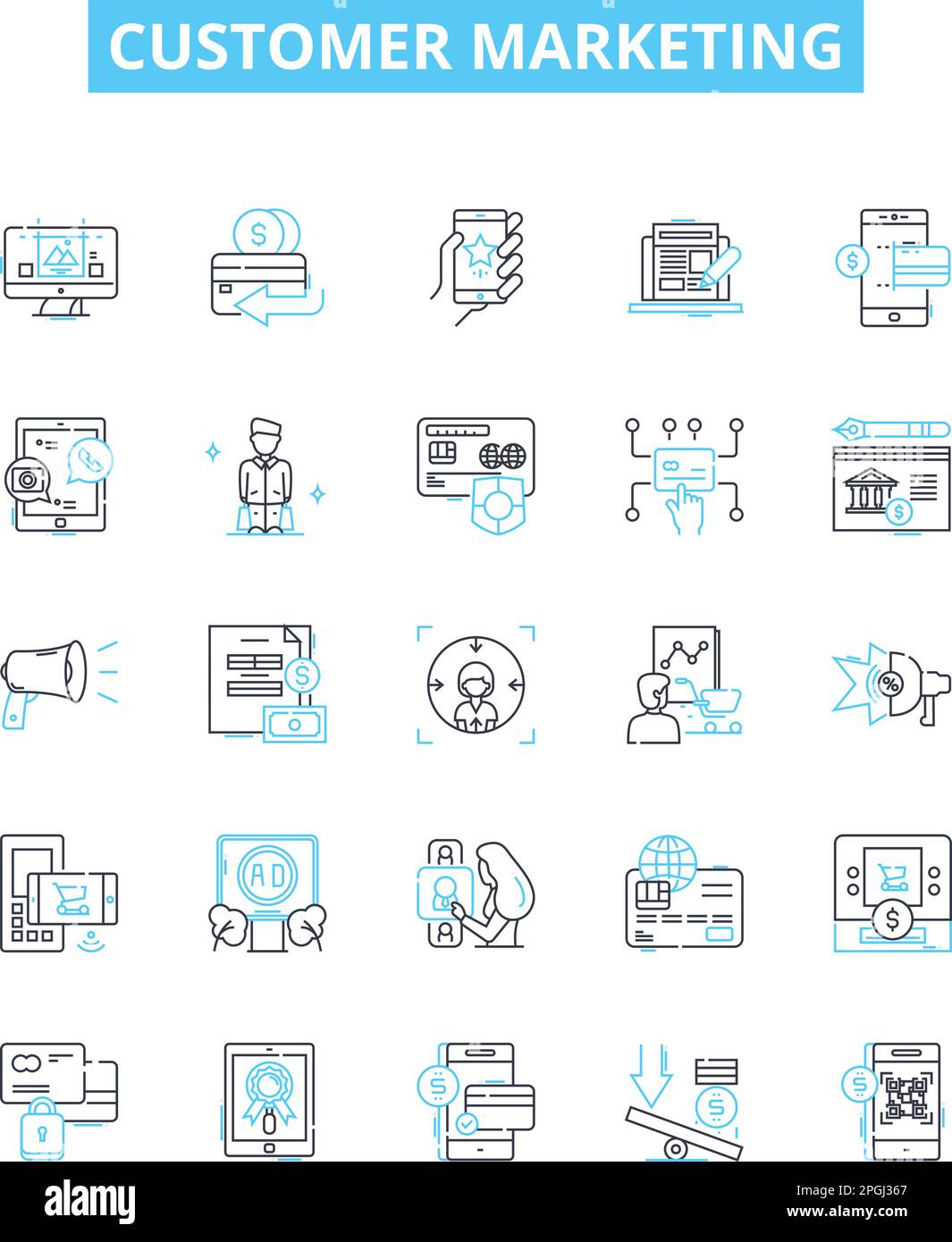 Customer Marketing Vector Line Icons Set Engagement Loyalty Crm Acquisition Relationship