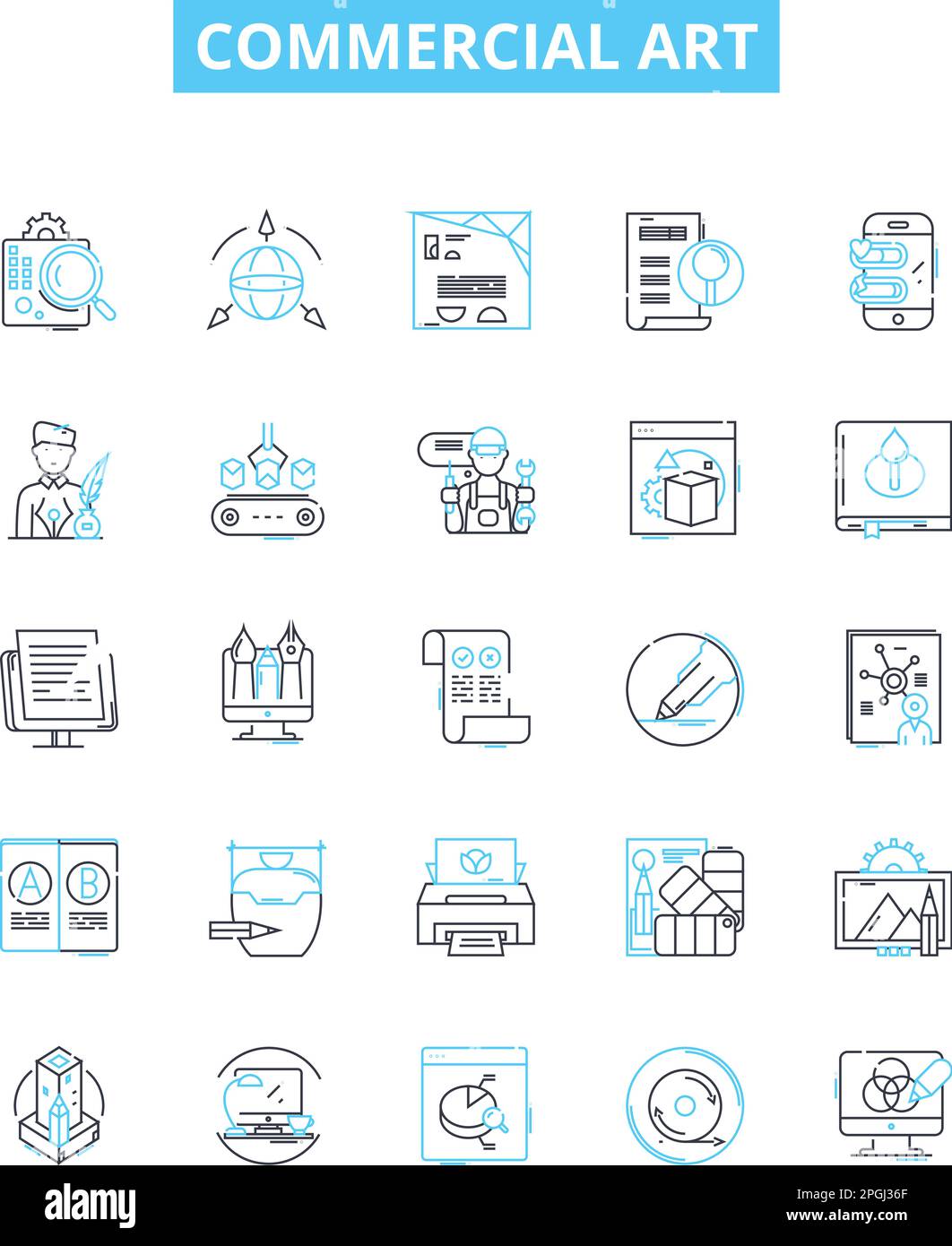 Commercial art vector line icons set. Advertising, Graphics ...