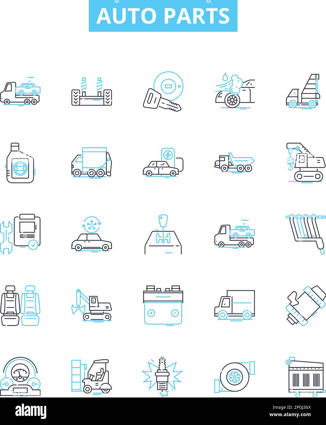 Auto parts vector line icons set. Car, Auto, Parts, Tires, Battery ...