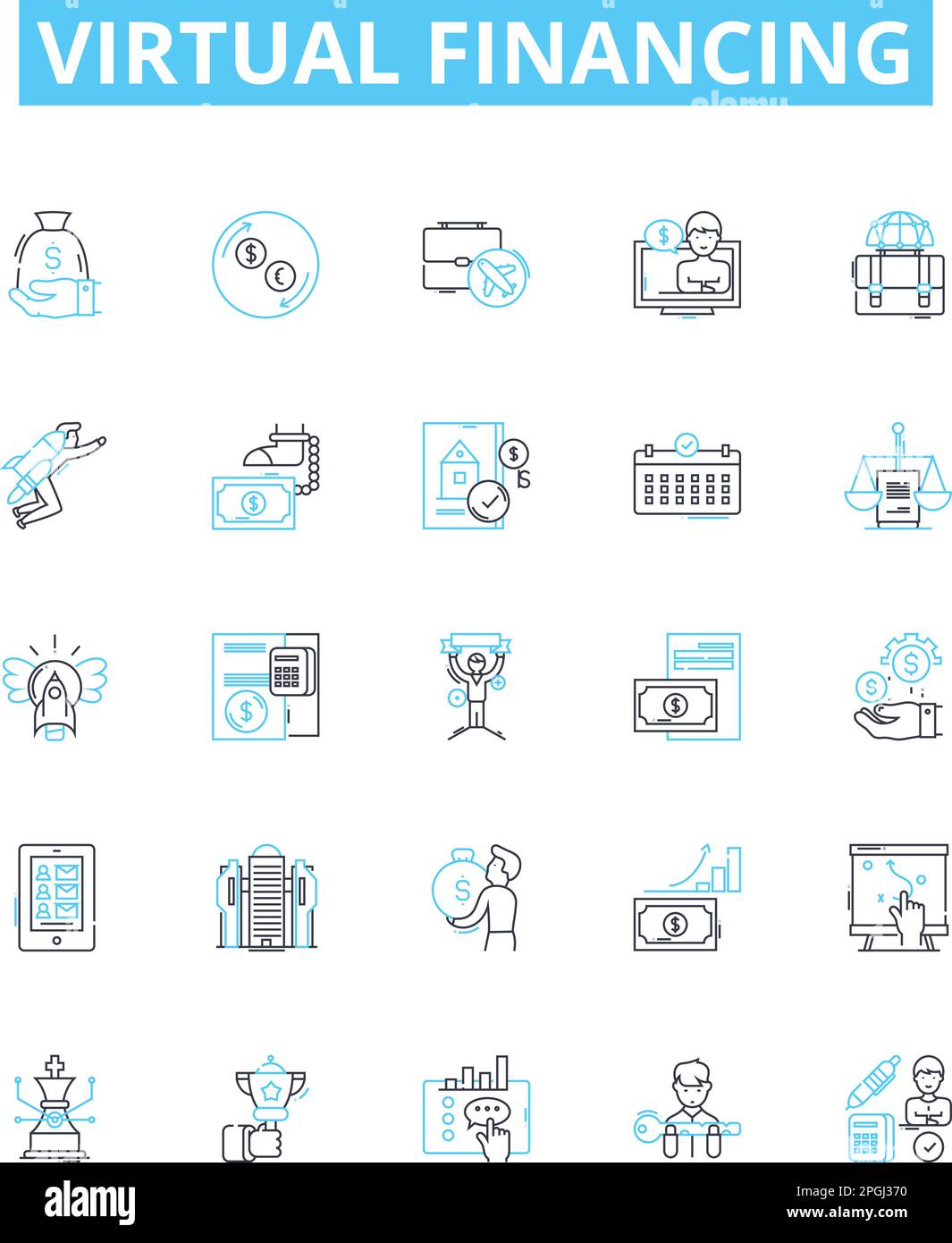Virtual financing vector line icons set. Virtual, Financing, Money ...