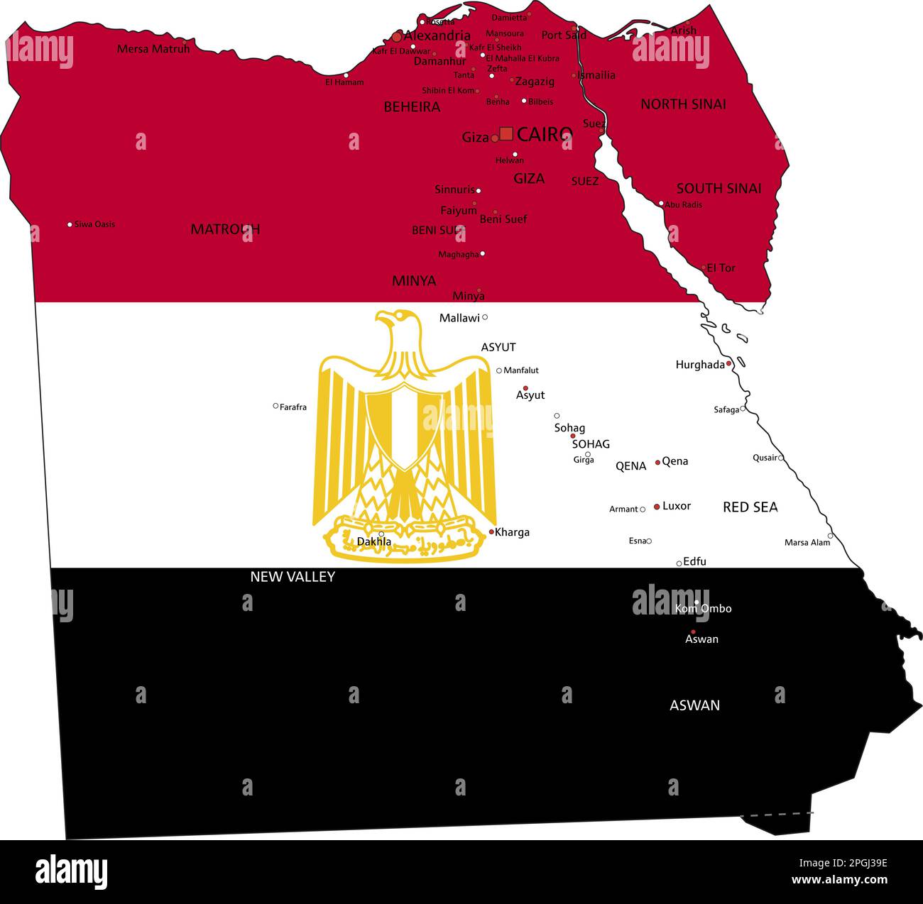 Egypt highly detailed political map with national flag isolated on ...