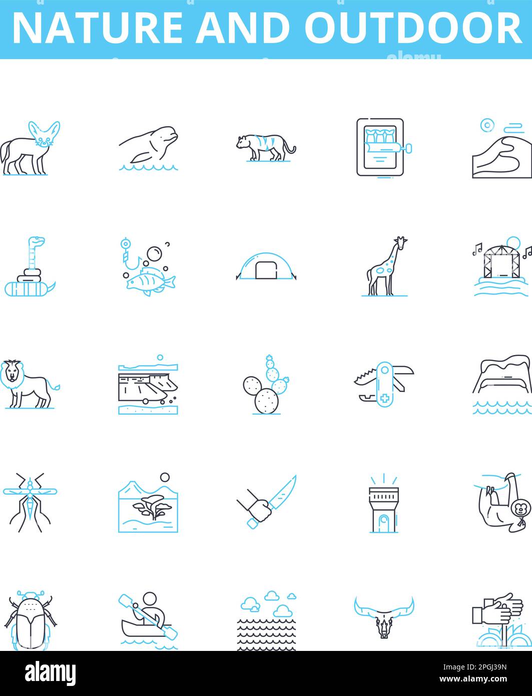 Nature and outdoor vector line icons set. Wilderness, Hiking, Camping ...