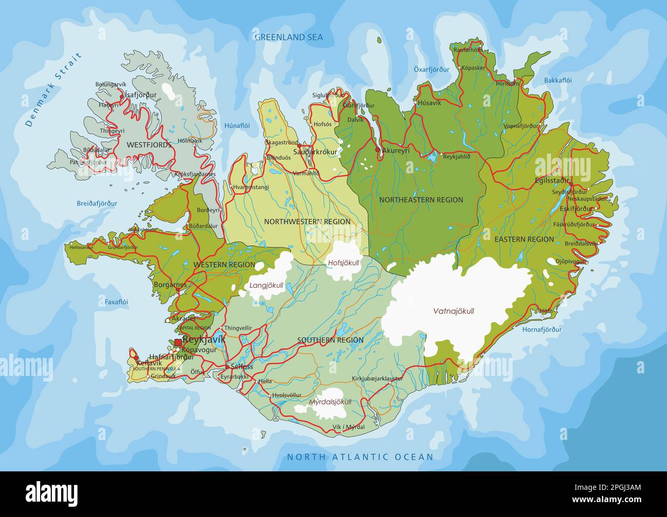 Highly detailed editable political map with separated layers. Iceland ...