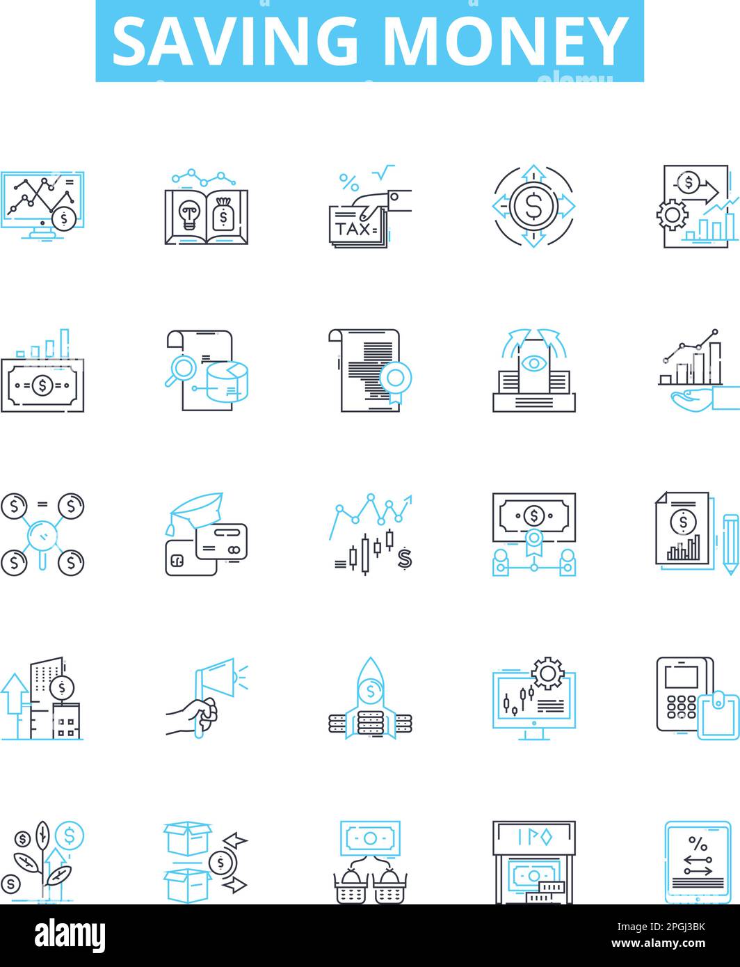 Saving money vector line icons set. Frugal, Budgeting, Investing ...