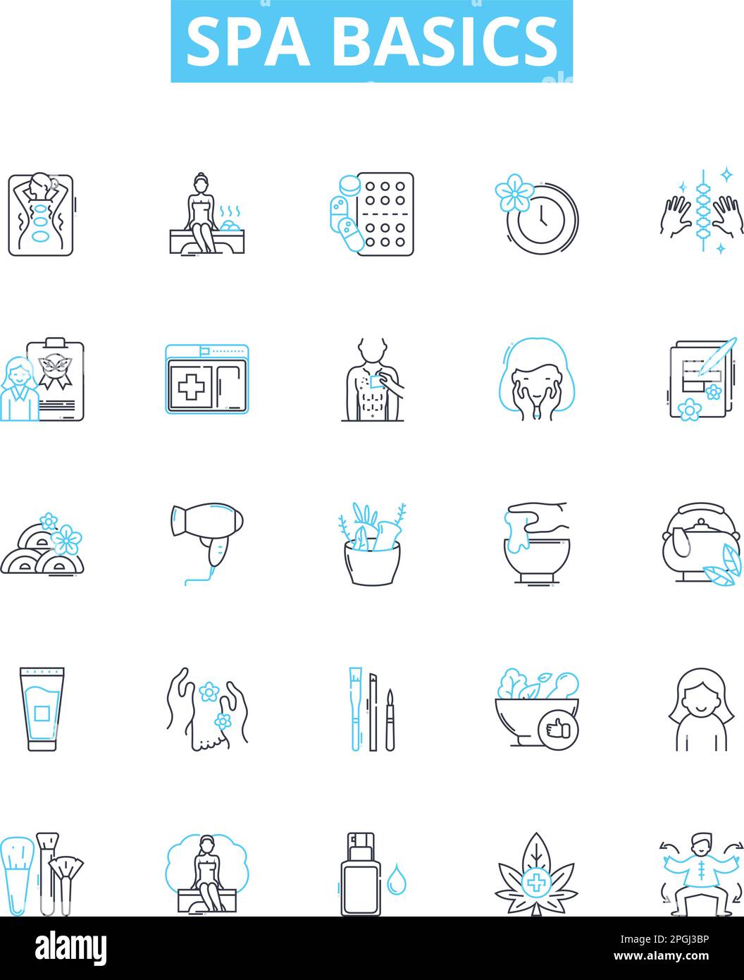 Spa basics vector line icons set. Spa, Services, Treatments, Massage, Facials, Manicures ...