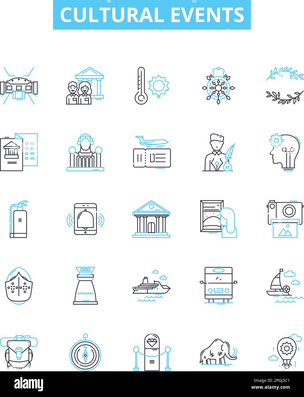 Cultural events vector line icons set. Festivals, Concerts, Parades ...
