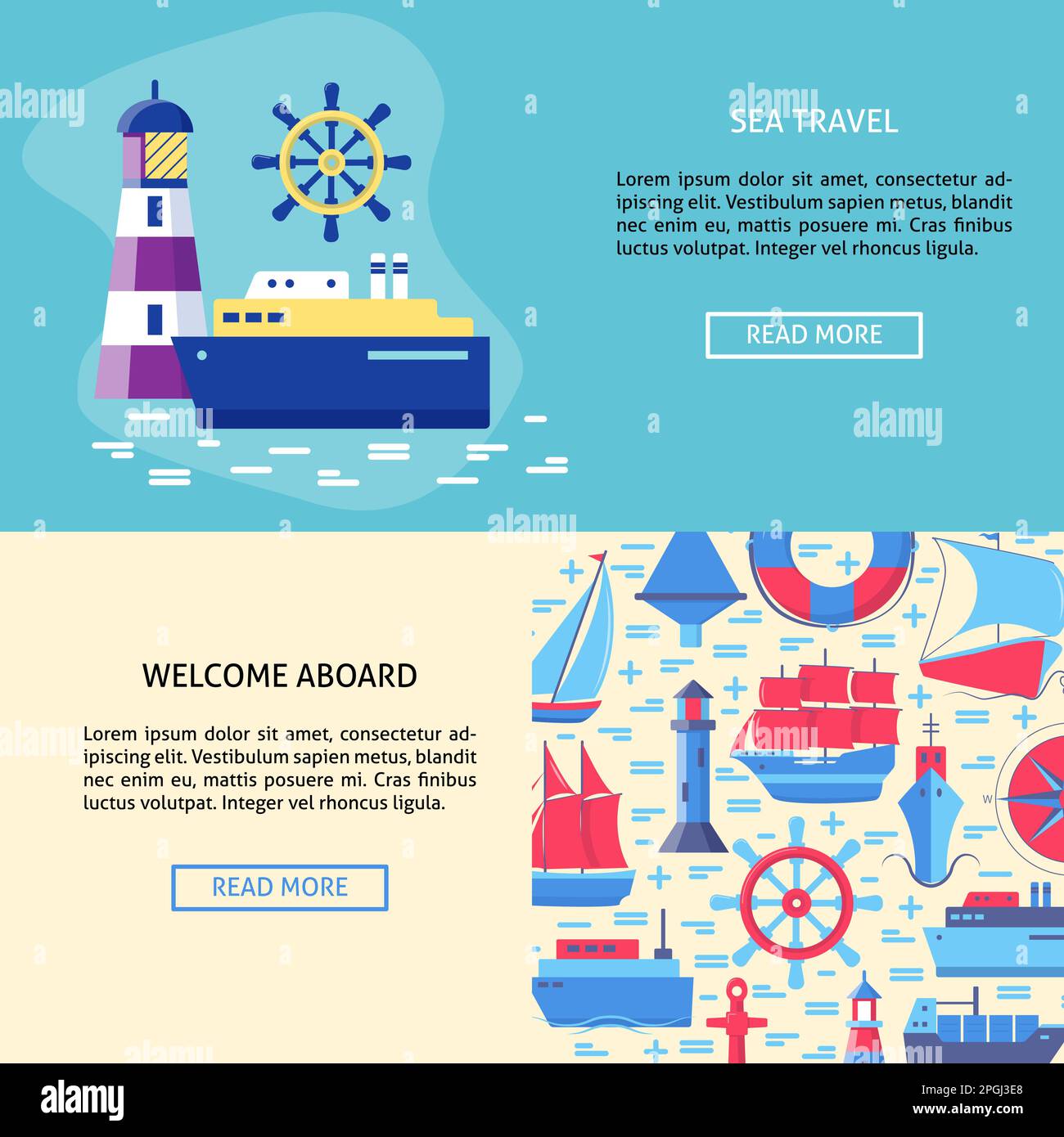 Sea adventure concept banner or poster templates with place for text ...