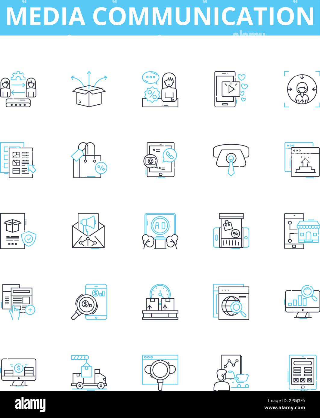 Media communication vector line icons set. Media, Communication, Broadcasting, Journalism ...
