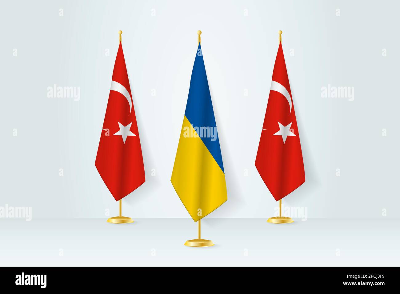 Meeting concept between Ukraine and Turkey. Flags on a flag stand Stock ...