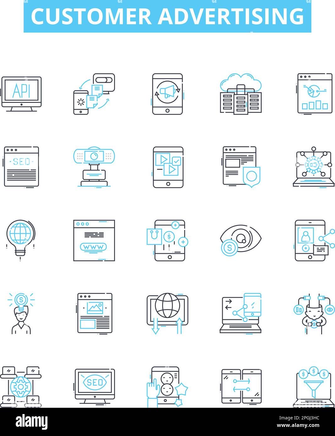 Customer advertising vector line icons set. Advertise, Customer ...