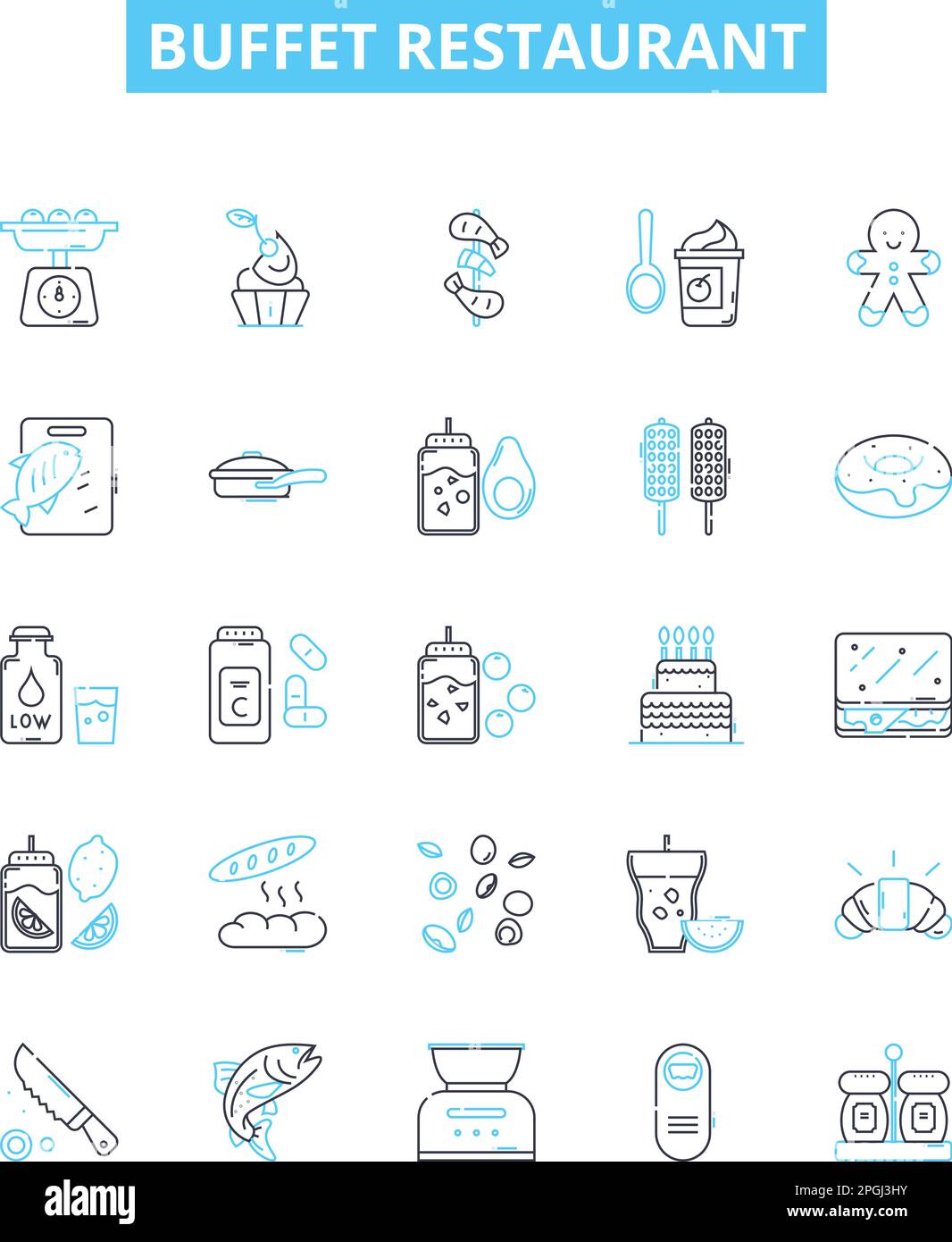 Buffet restaurant vector line icons set. Buffet, Restaurant, Food ...