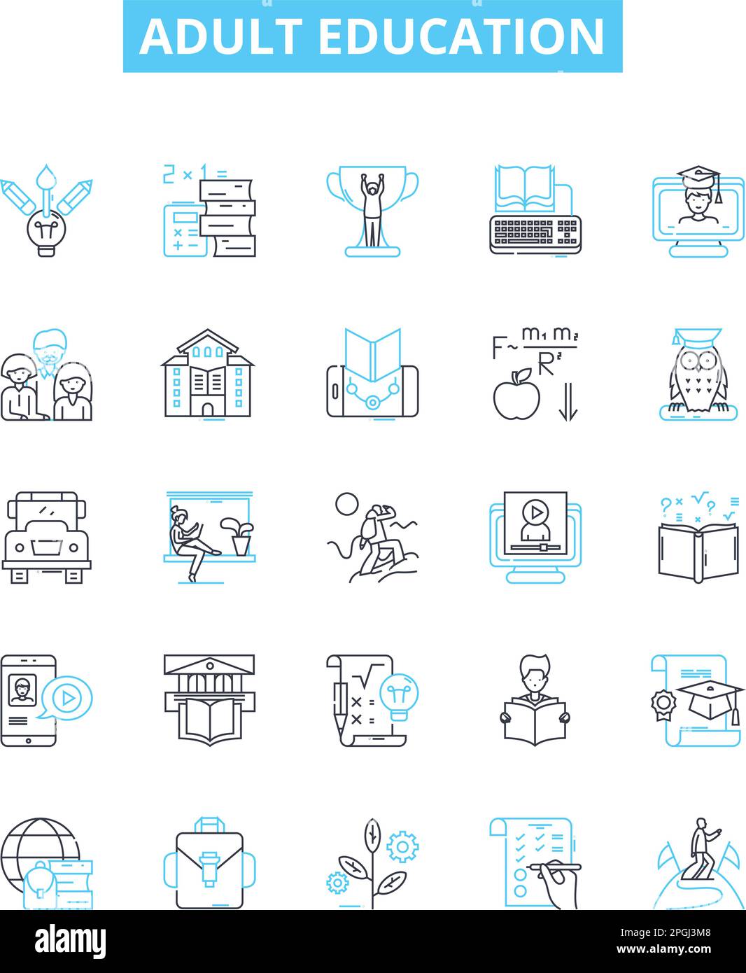 Adult education vector line icons set. Adult, Education, Learning ...