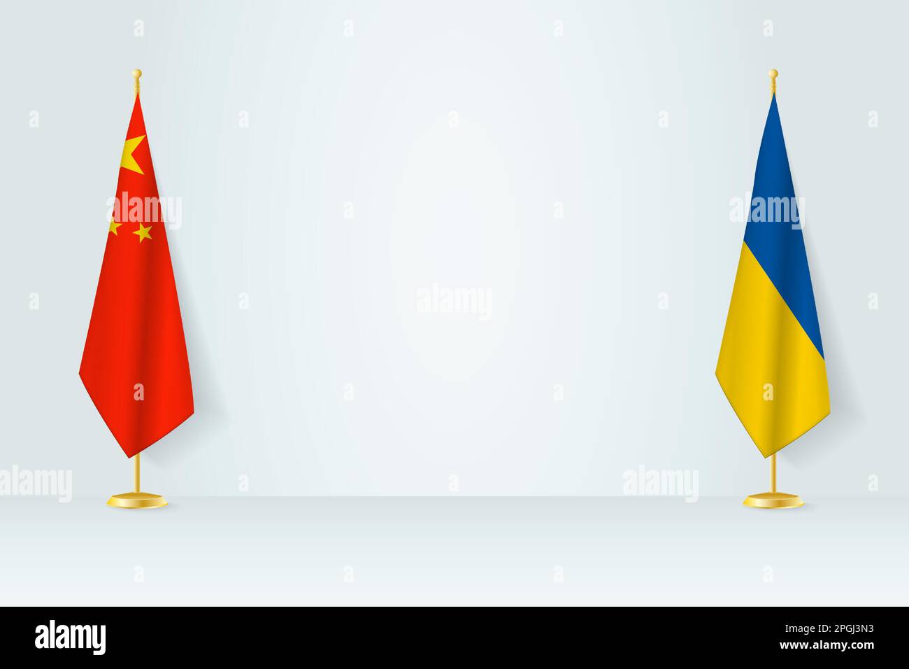 China and Ukraine flag on indoor flagpole, meeting concept between ...