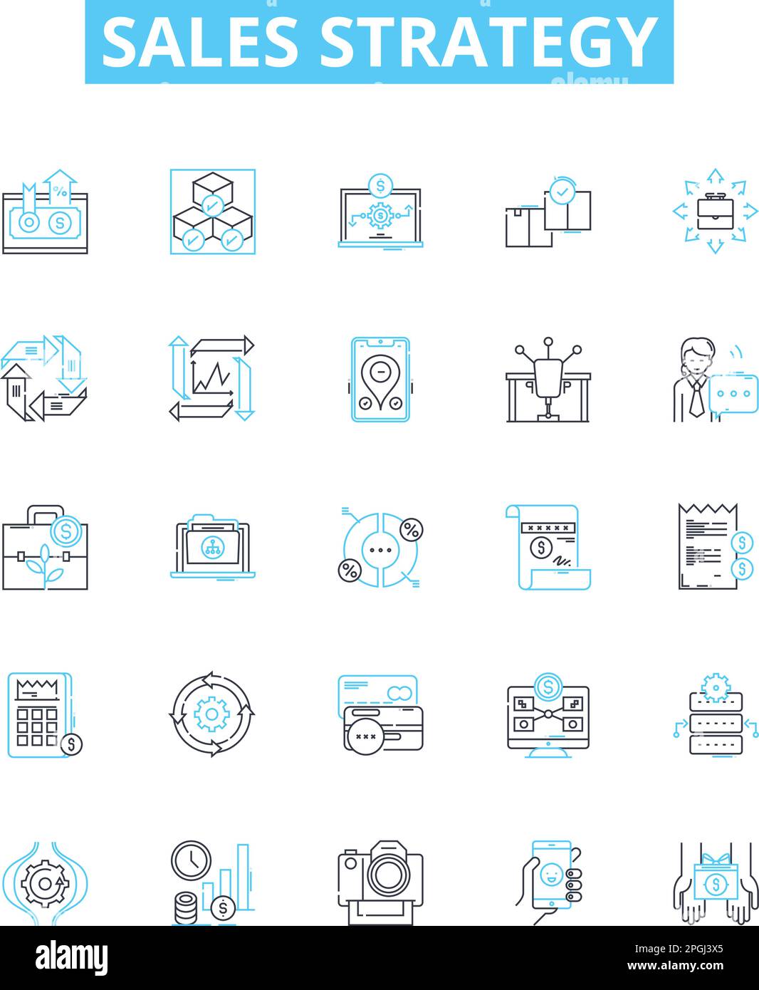 Sales strategy vector line icons set. Marketing, Retention, Customer ...