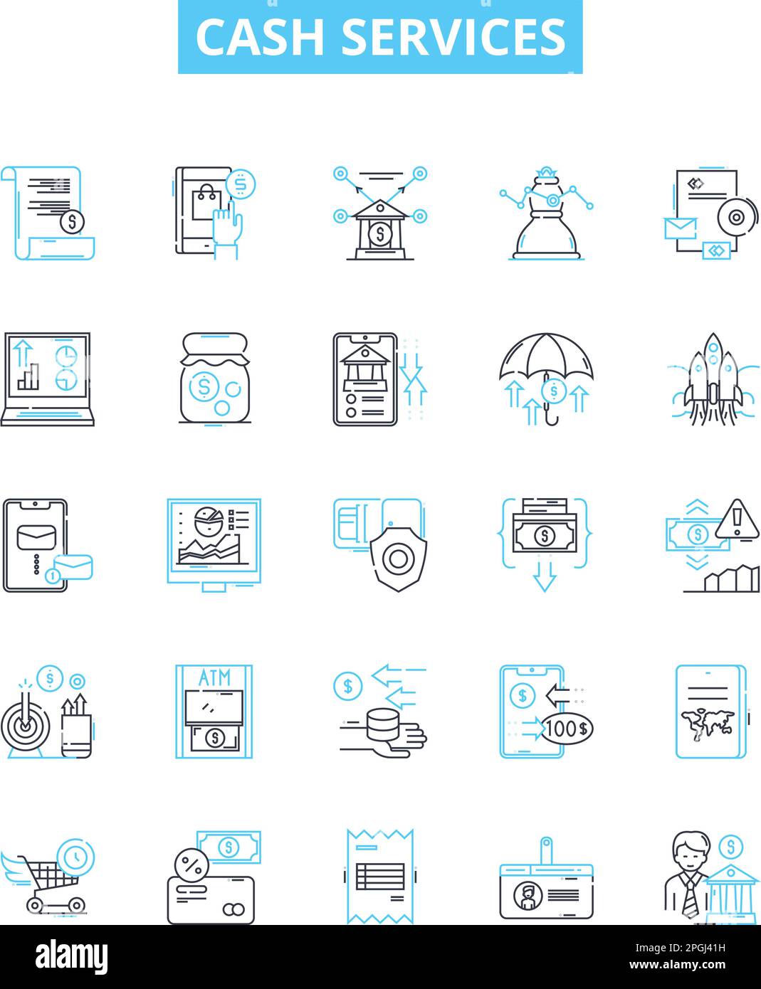 Cash services vector line icons set. Money, funds, banking, payments ...