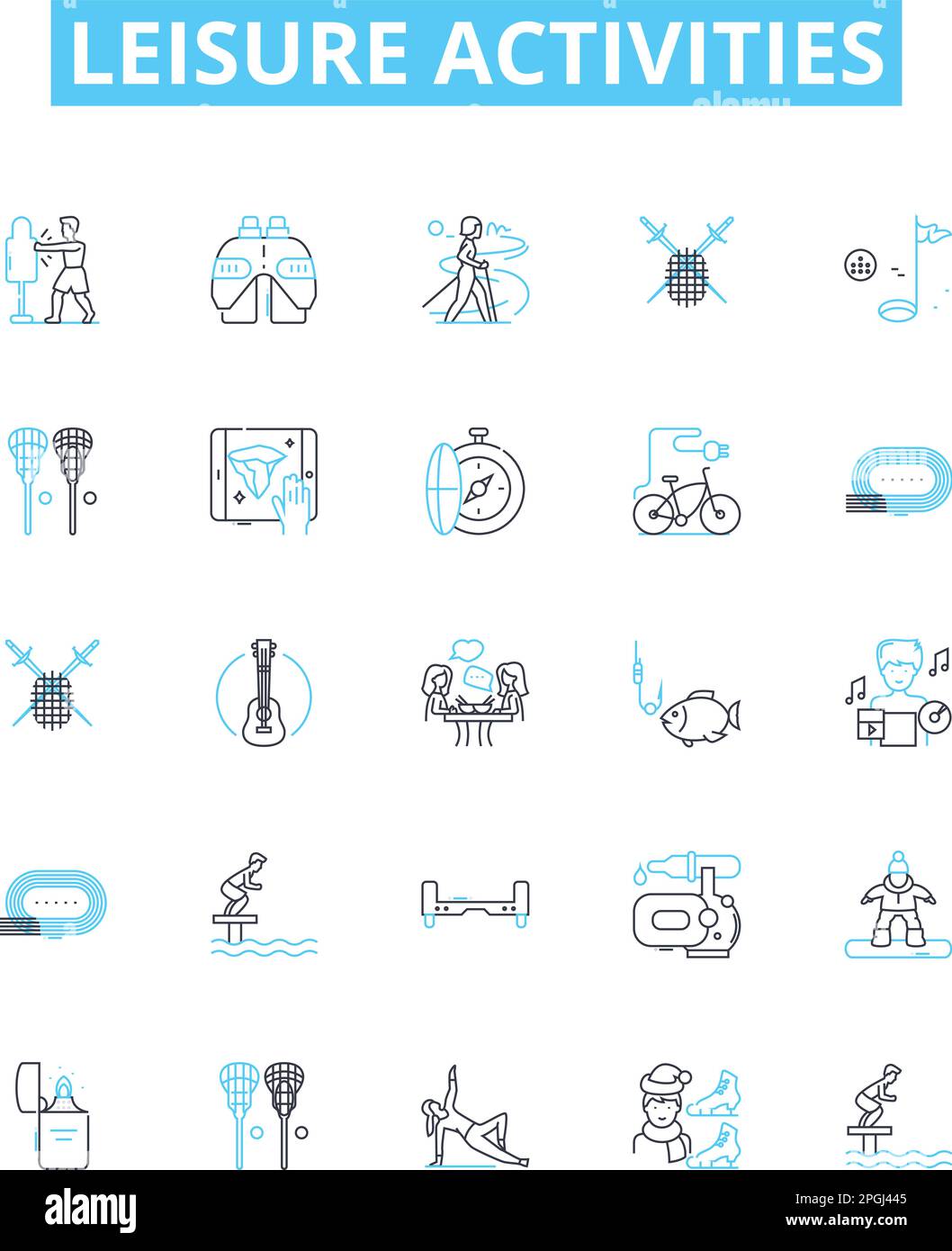 Leisure activities vector line icons set. Hiking, Bowling, Camping ...