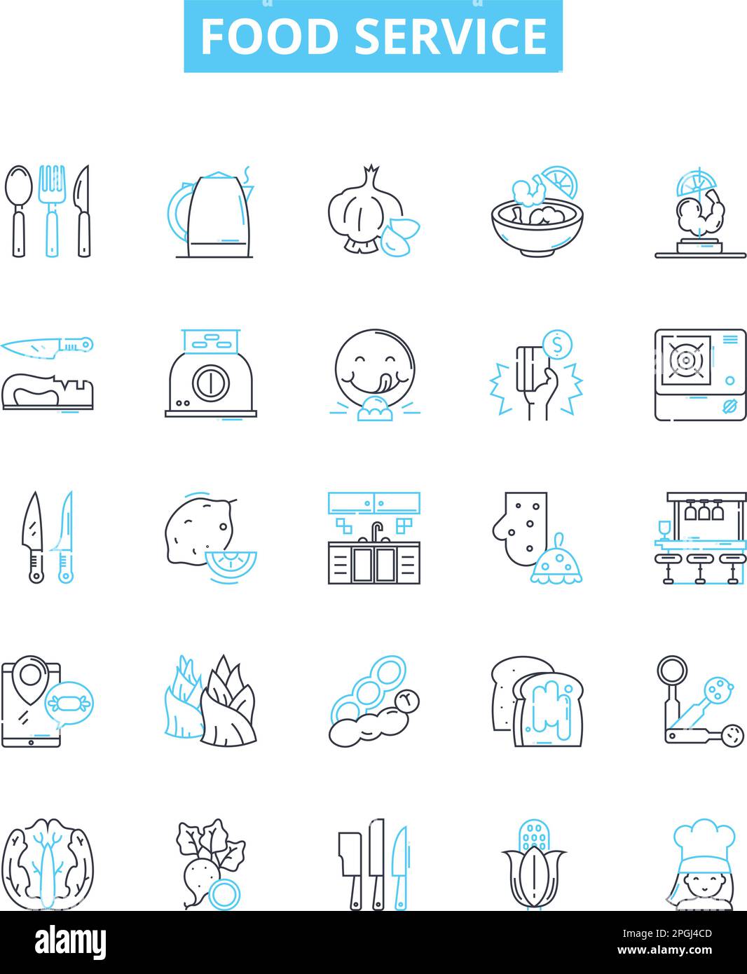 Food service vector line icons set. Catering, Dining, Banqueting, Cuisine, Takeaway, Restaurant ...