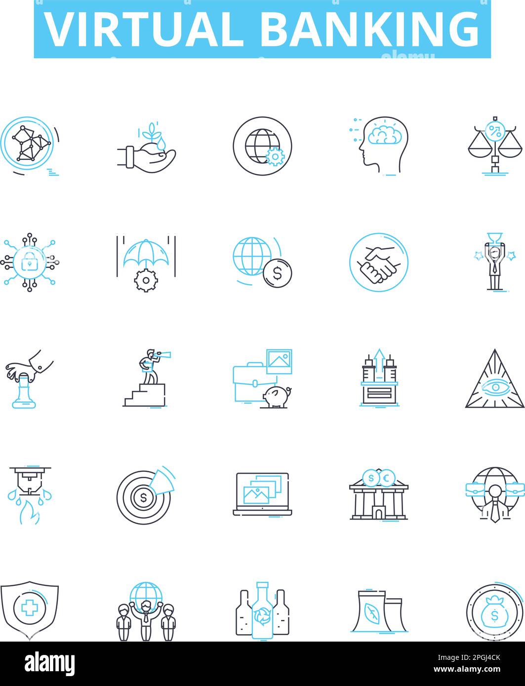 Virtual banking vector line icons set. Virtual, Banking, Online ...