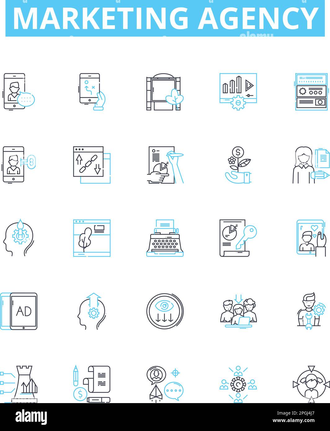 Marketing agency vector line icons set. Agency, Marketing, Advertising, Digital, Social, Media ...