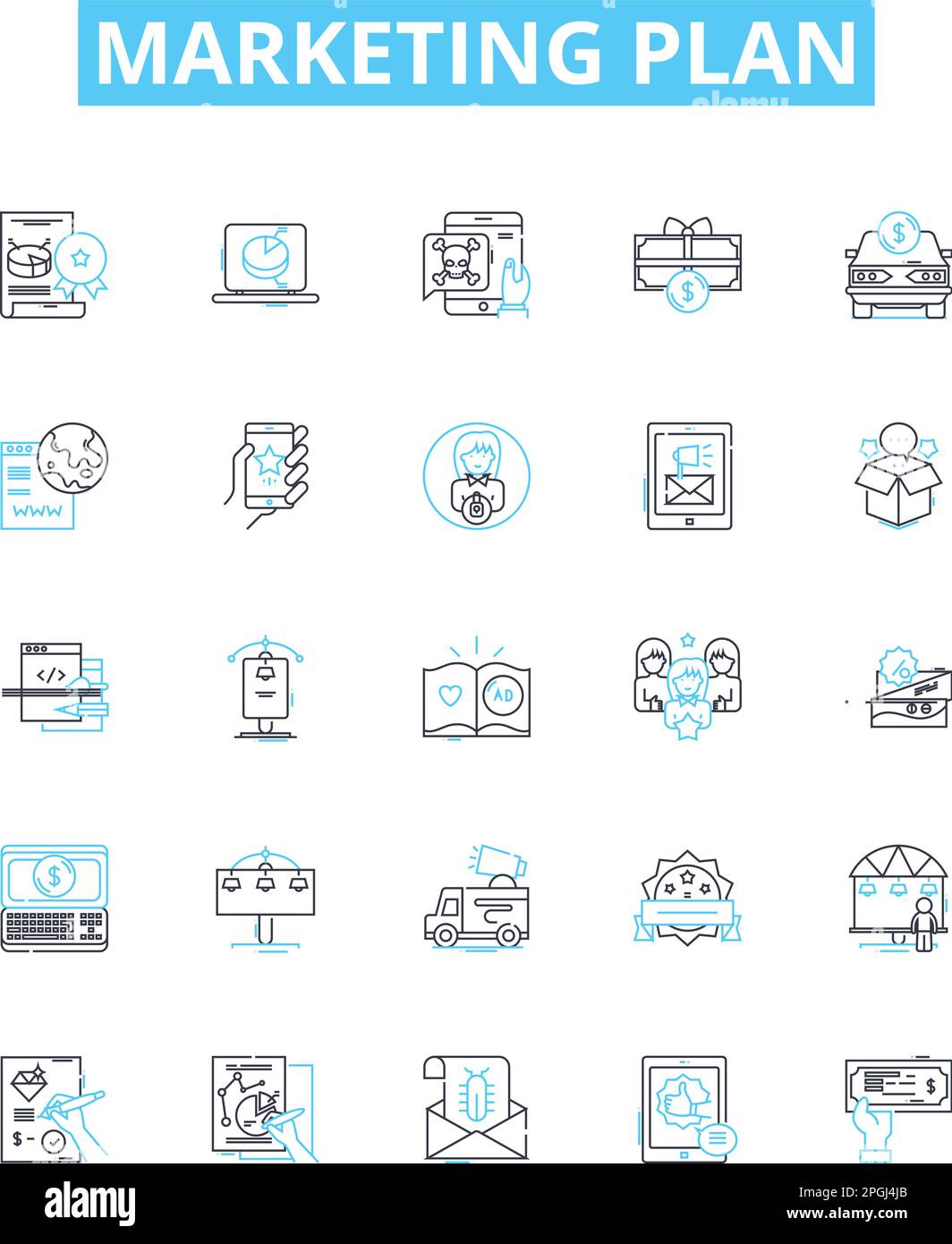 Marketing plan vector line icons set. Strategy, Targeting, Research ...