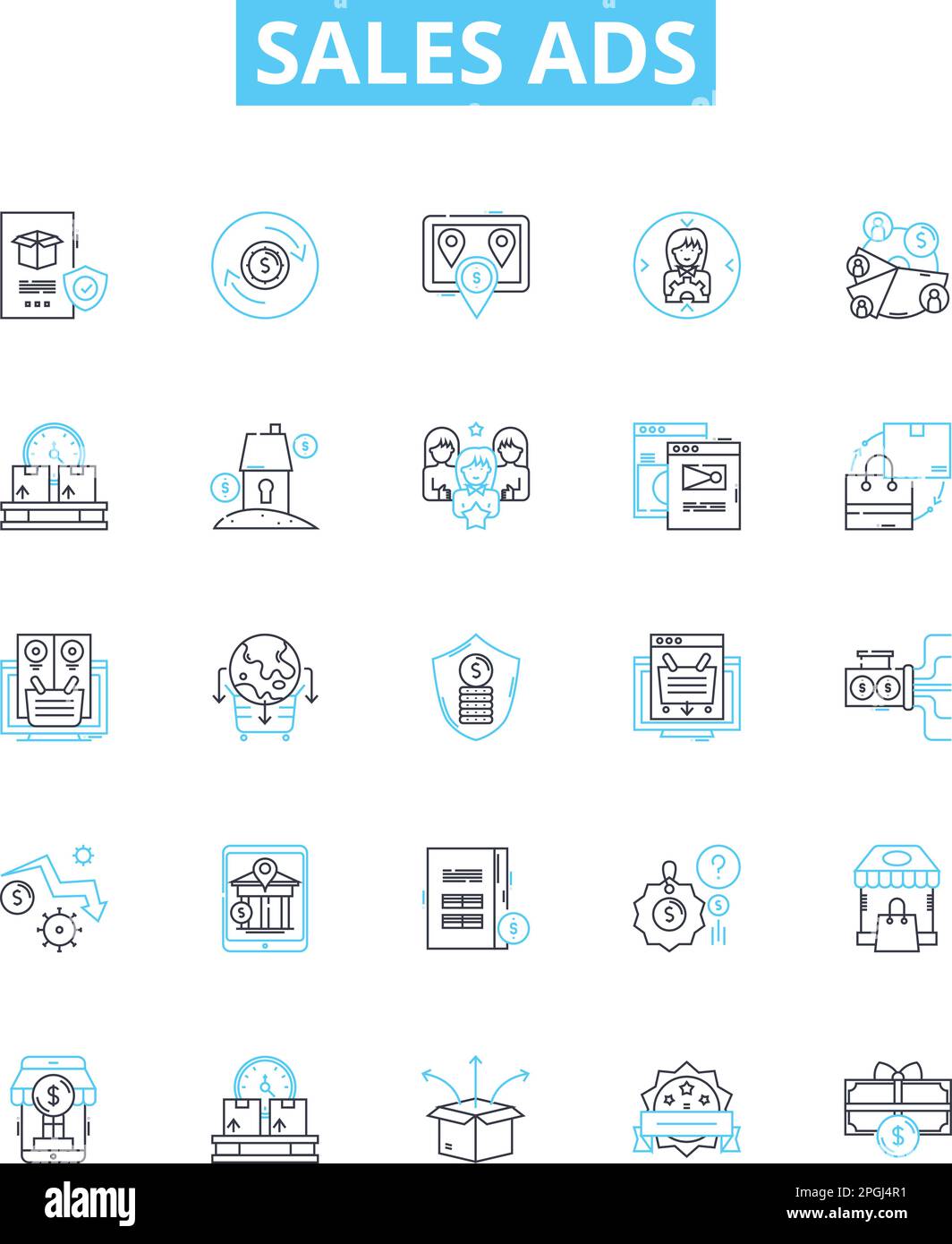 Sales ads vector line icons set. Offers, Deals, Discounts, Vouchers ...