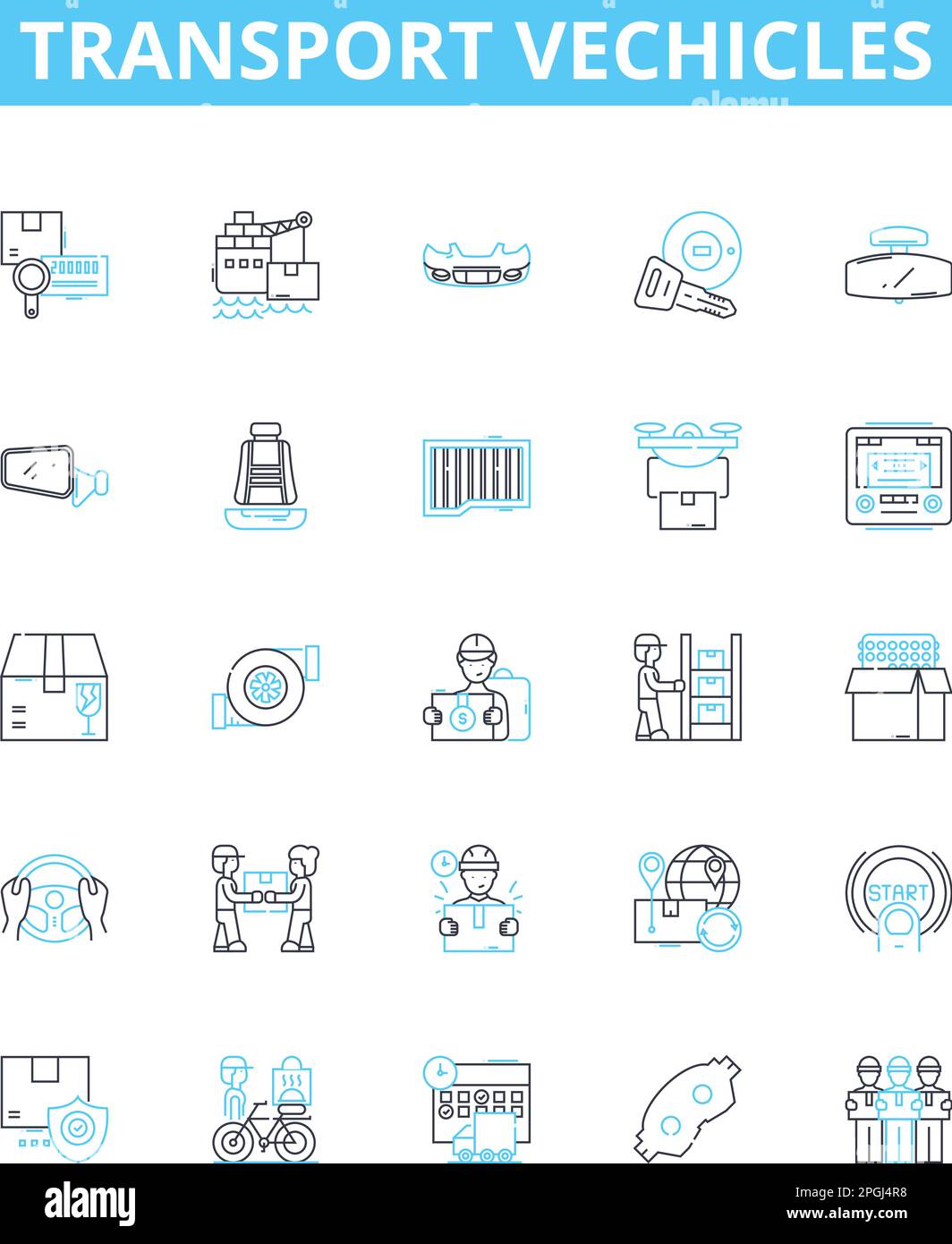Transport vechicles vector line icons set. Car, Bus, Truck, Van, Plane ...