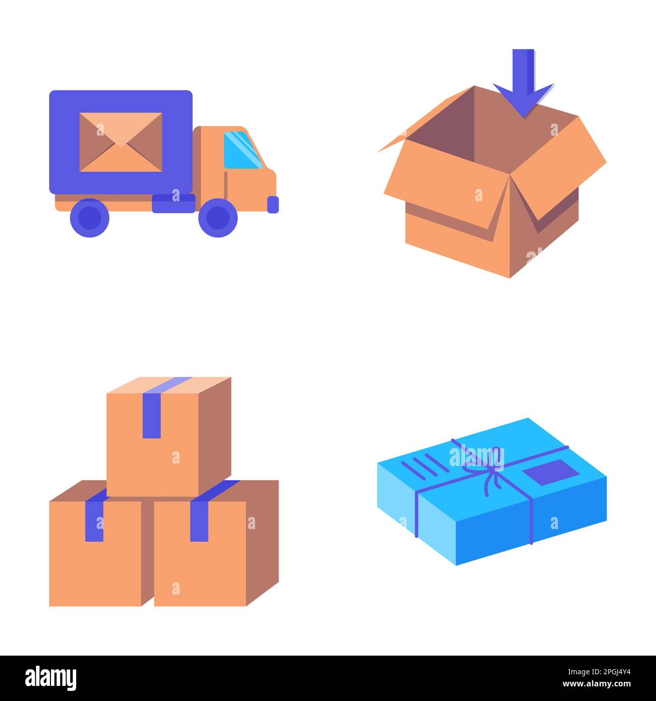 Parcels and delivery boxes icon set in flat style. Mail delivery ...