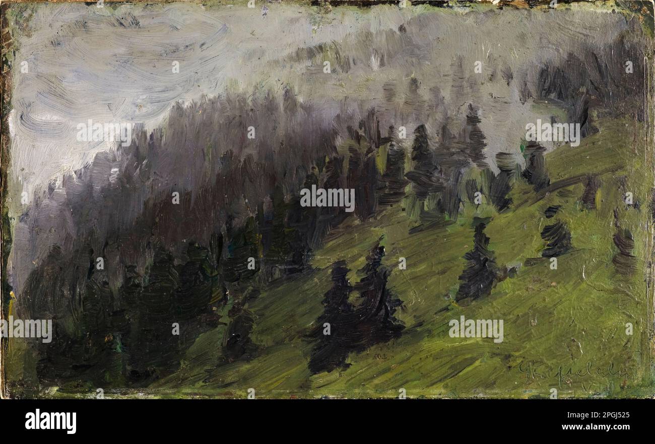 Franz Marc, Fog between fir trees, landscape painting in oil on ...