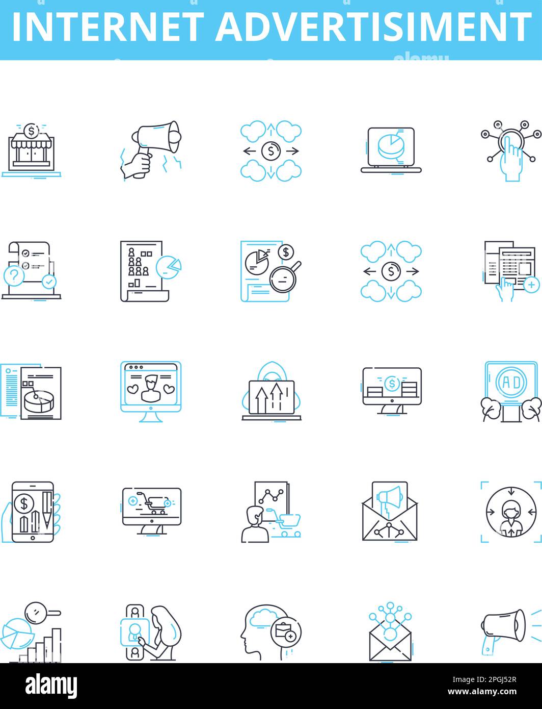 Internet advertisiment vector line icons set. Online, Ad, Advertising ...