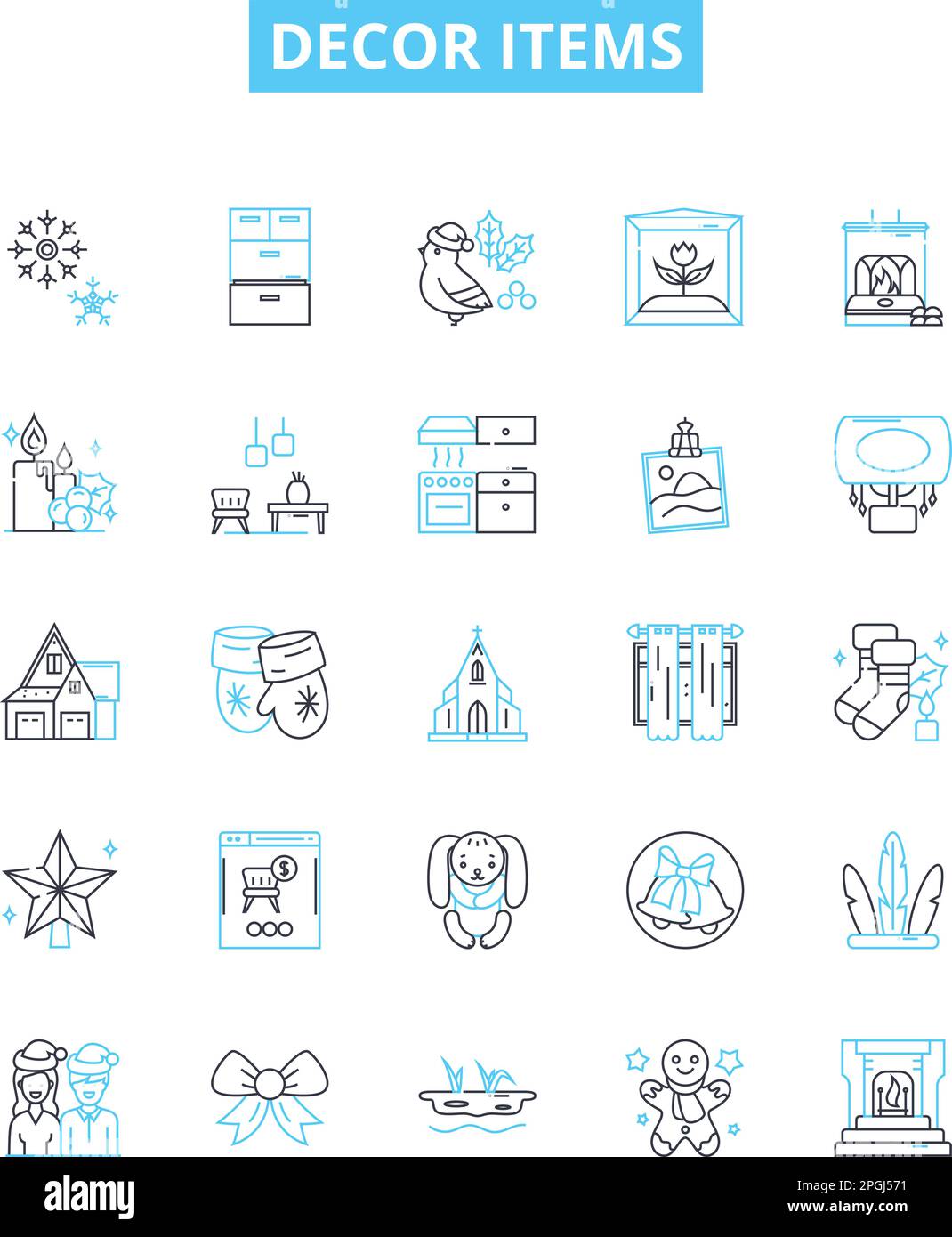 Decor items vector line icons set. Furnishings, Rugs, Lighting ...