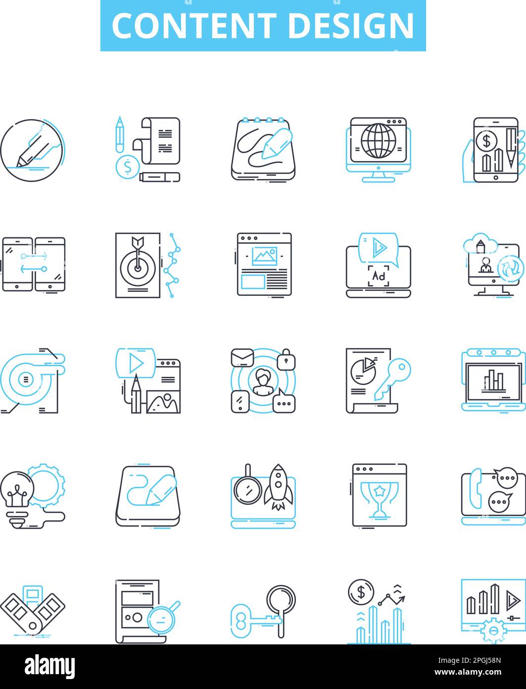Content Design Vector Line Icons Set Content Design Layout Structuring Writing Formatting