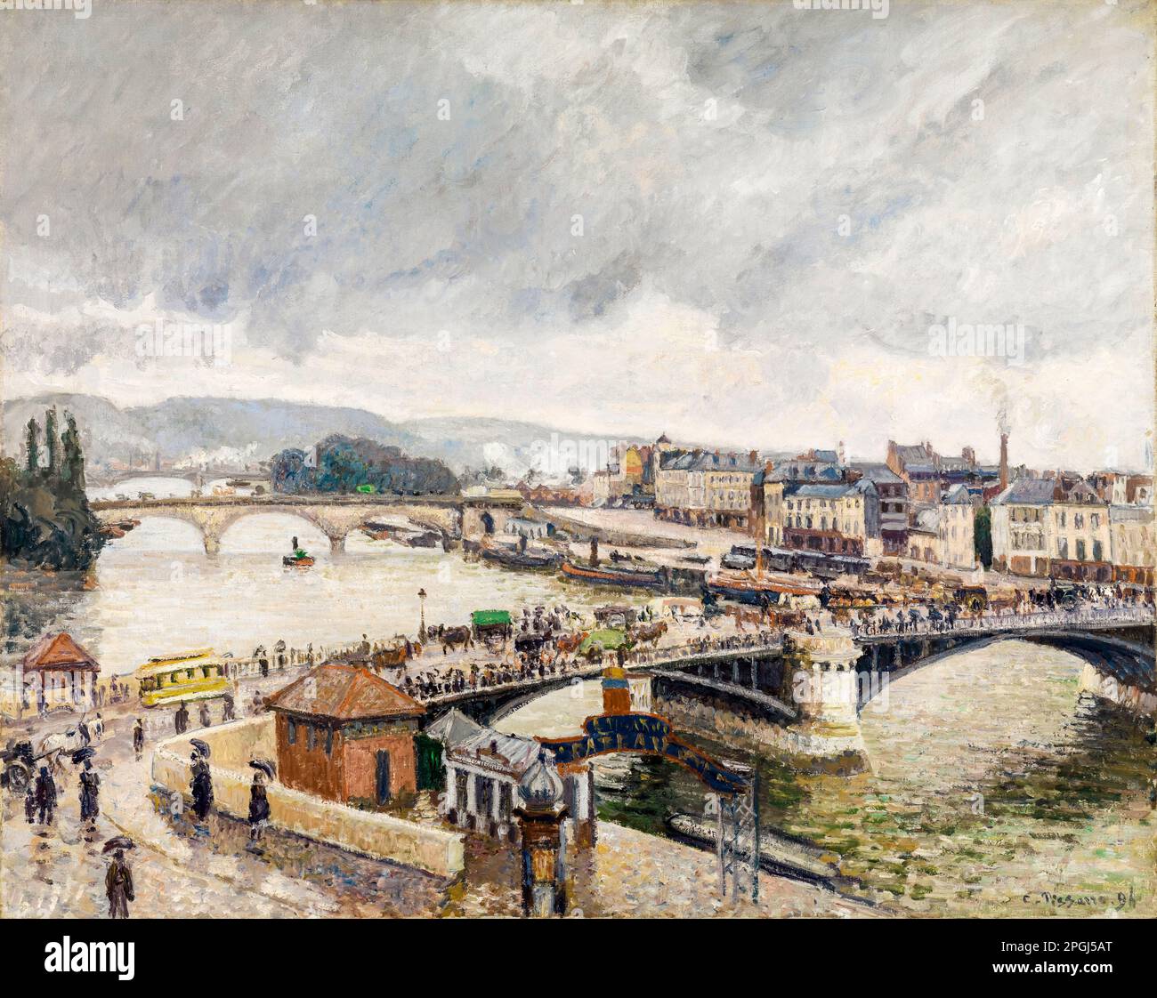 Camille Pissarro, View of the Great Bridge to Rouen in the rain ...
