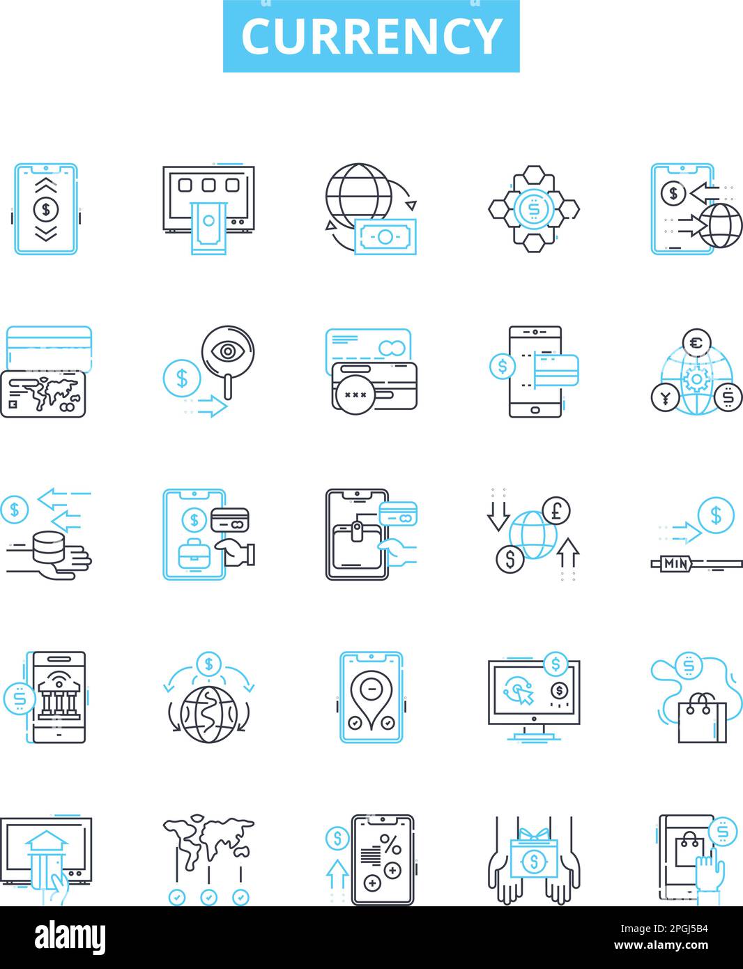 Currency vector line icons set. Money, Coin, Dollar, Euro, Yen, Pound, Franc illustration ...