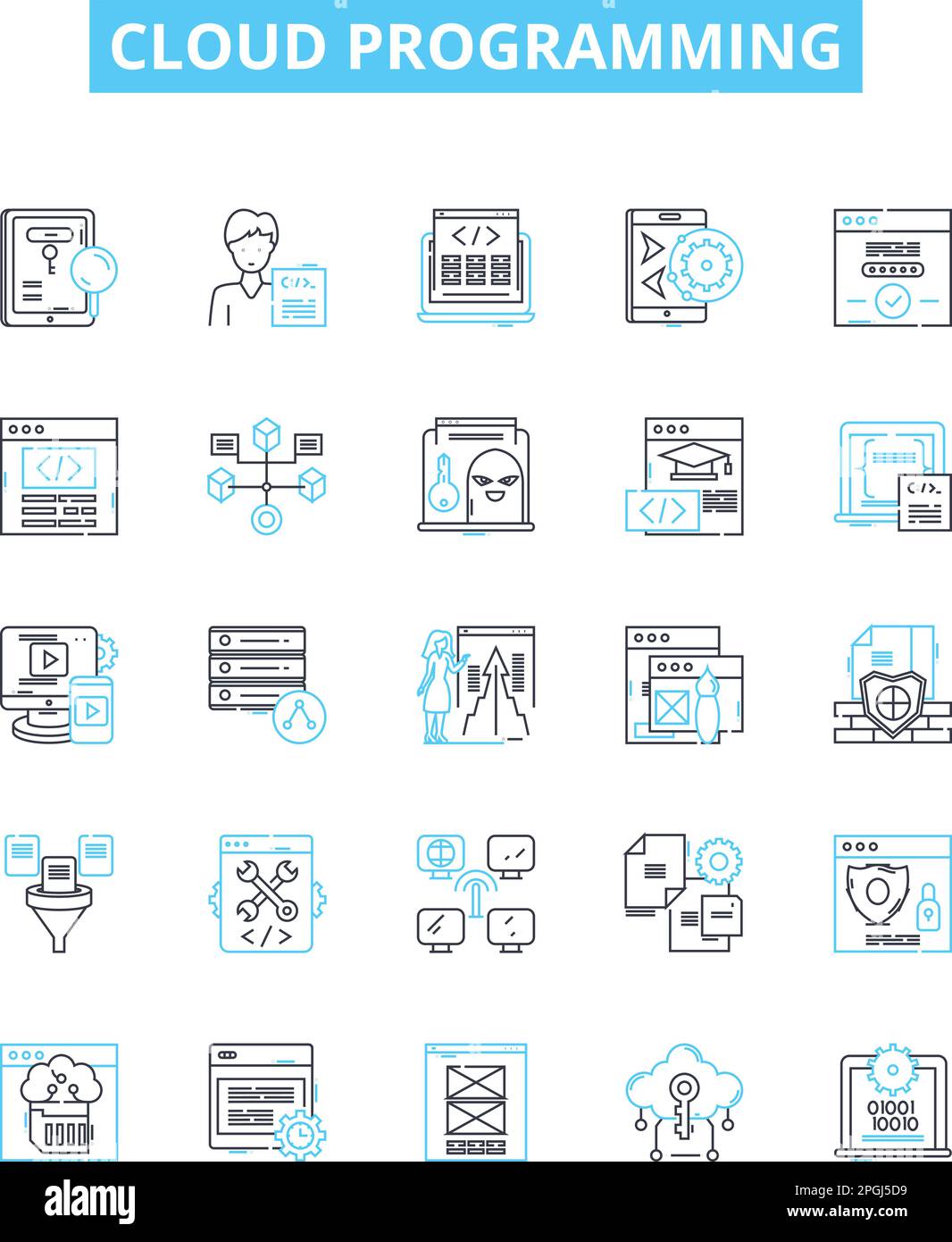 Cloud Programming Vector Line Icons Set Cloud Programming Computing Data Storage Services 