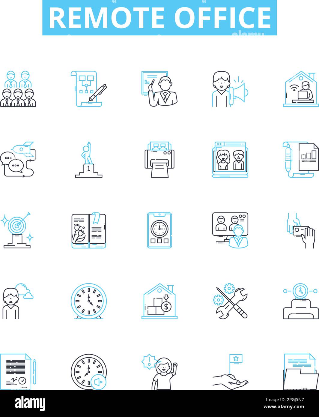 Remote office vector line icons set. Remote, Office, Teleworking ...