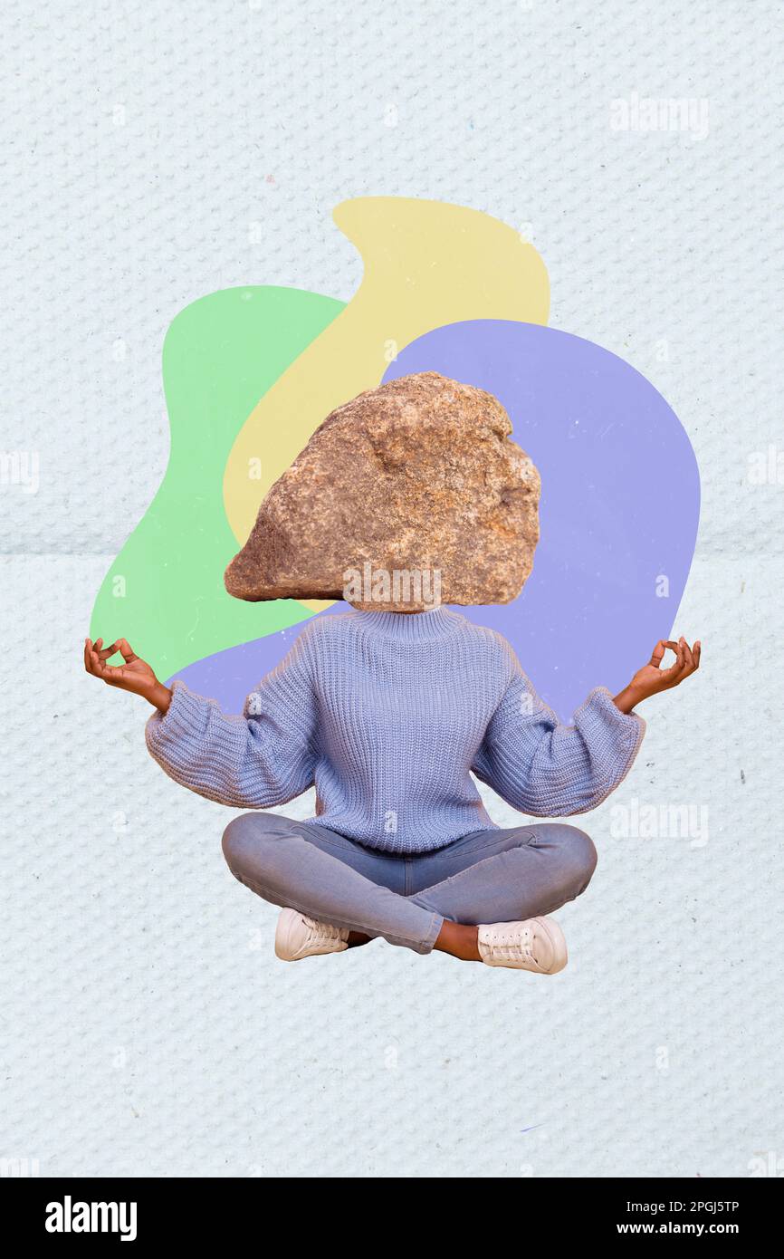 Composite artwork minimal collage of headless lady stone metaphor ...
