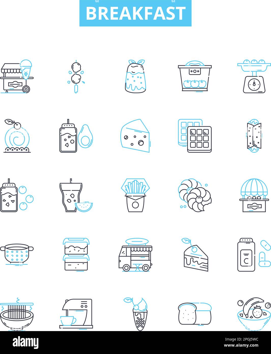 Breakfast vector line icons set. Eggs, Toast, Oatmeal, Pancakes, Cereal ...