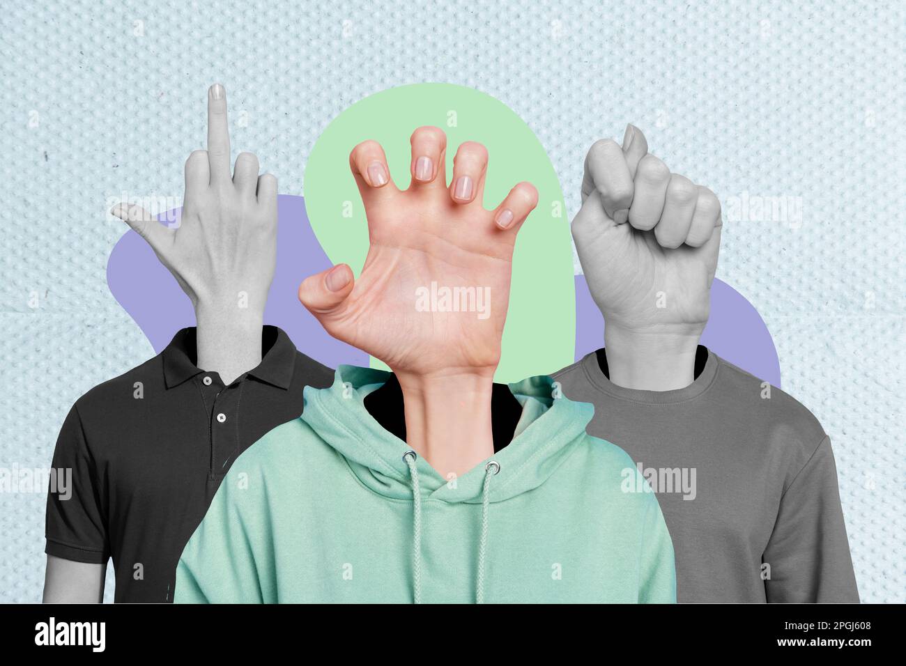 Creative photo minimal collage of headless people aggressive society ...