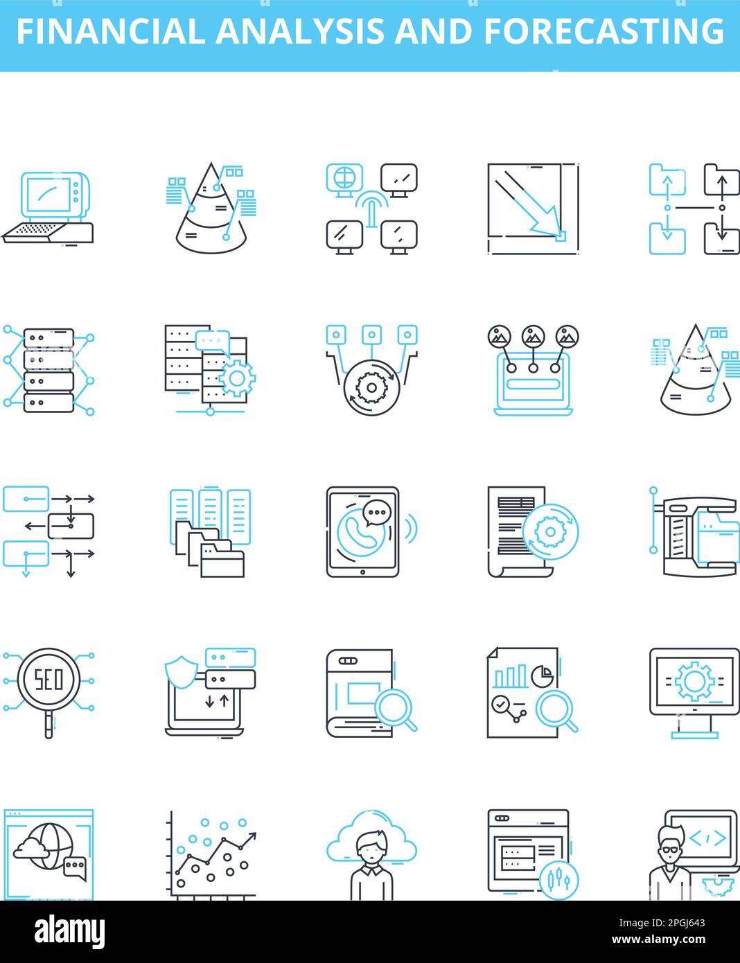 Financial analysis and forecasting vector line icons set. Financial ... Financial analysis and forecasting vector line icons set. Financial ...