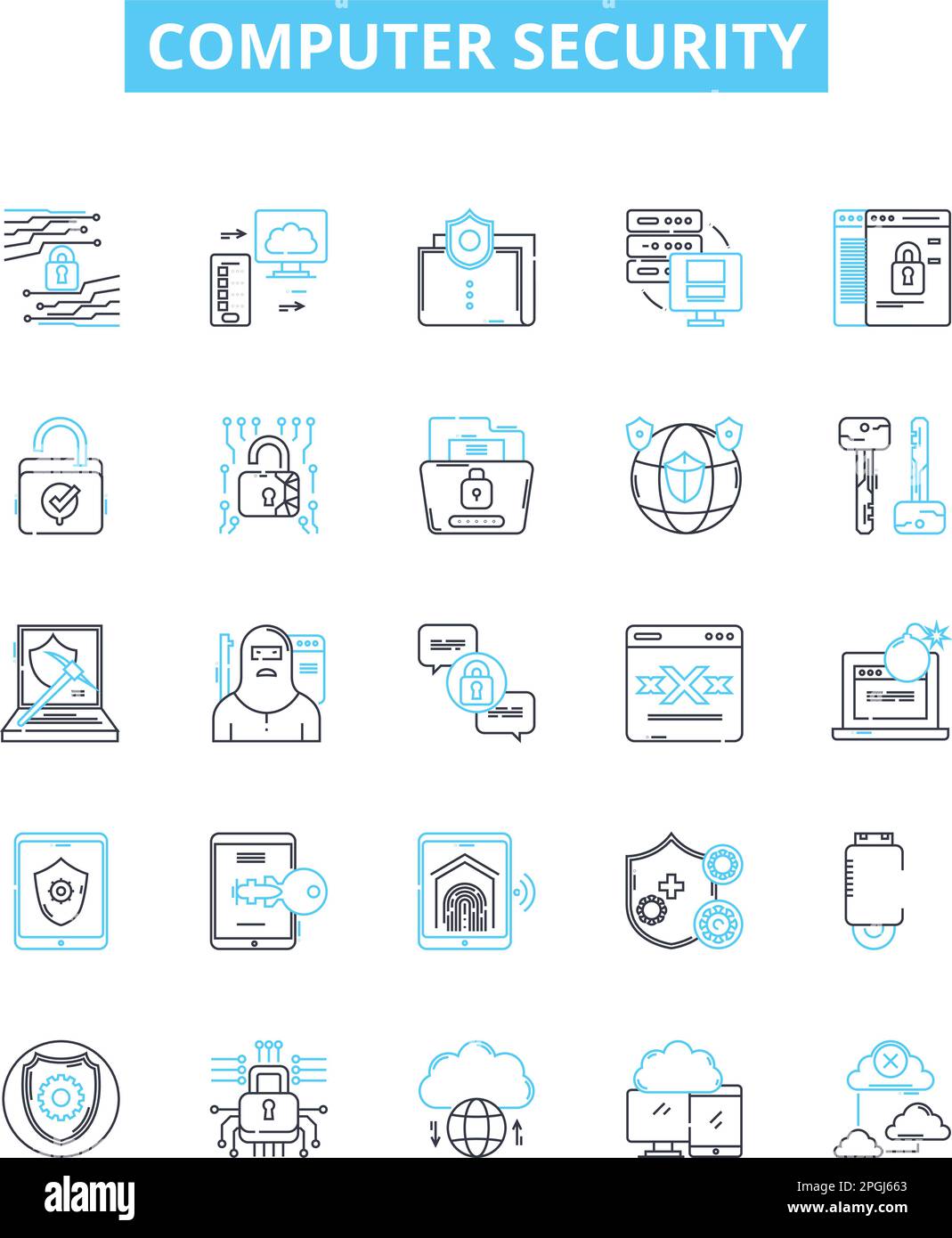 Computer security vector line icons set. Antivirus, Firewall ...