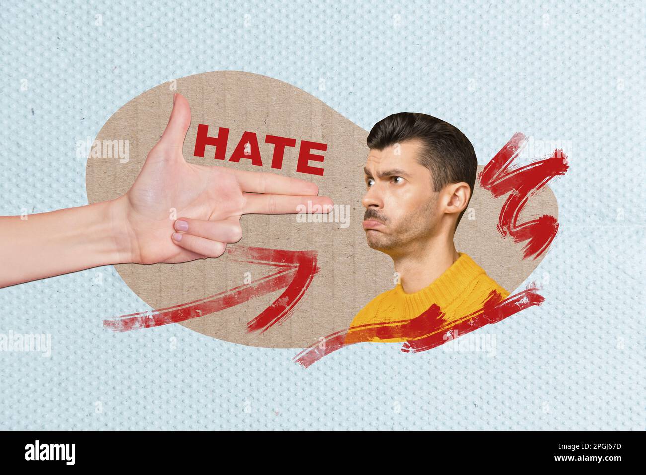 Minimal collage template photo of young stressed funny depressed guy ...